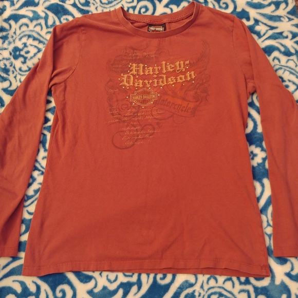 Harley-Davidson | Tops | Harley Davidson Long Sleeve Tshirt Med Orange | Poshmark